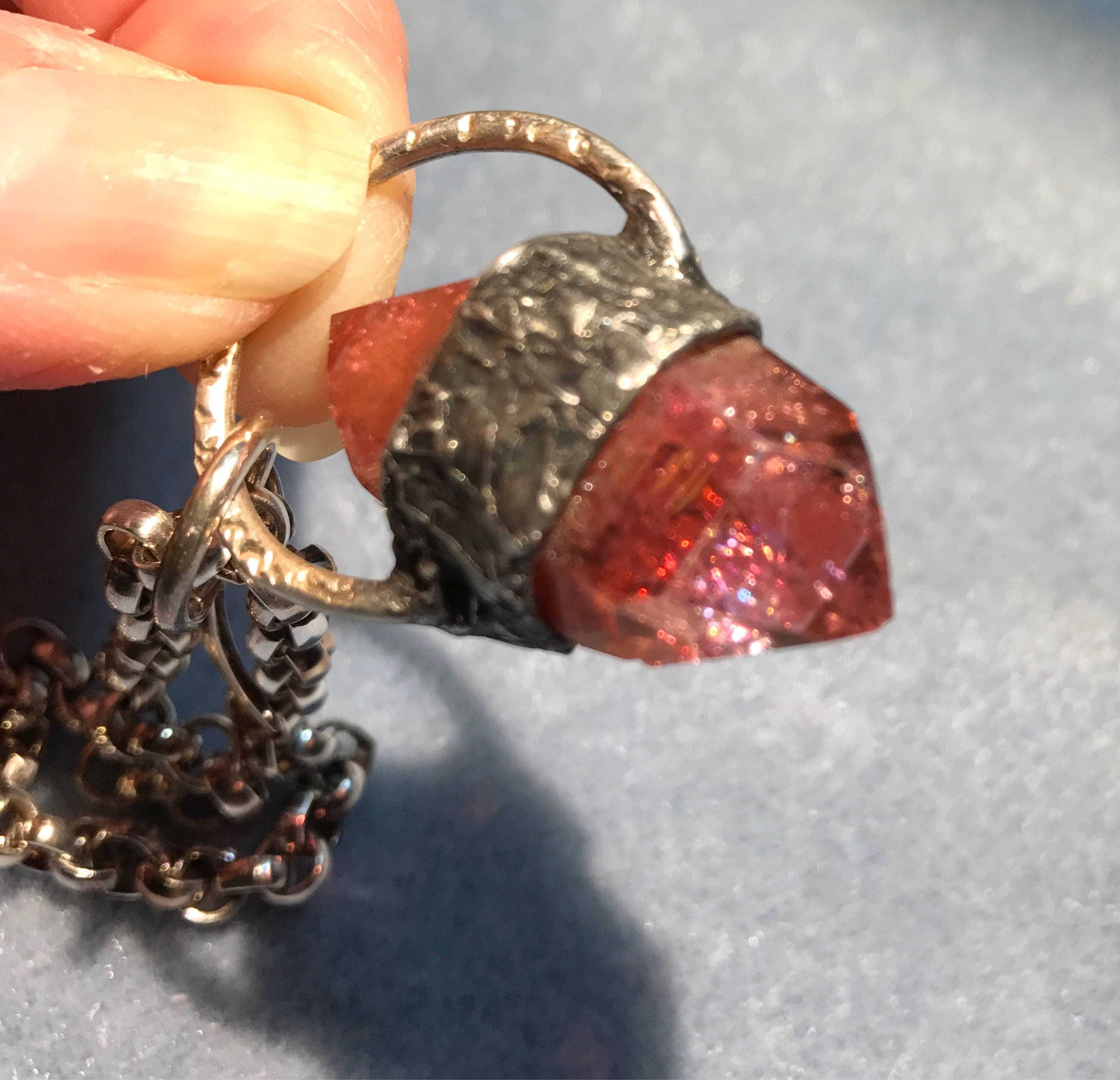 Ruby Aura Quartz, Crystal Pendant, Rainbows, The Keeper of the Open Heart