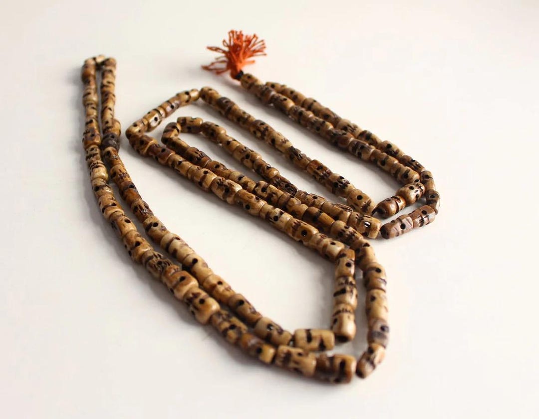 Tibetan 108 Skull Bead Munda Mala, Hand Carved 9X7 Mm Brown Buffalo ...