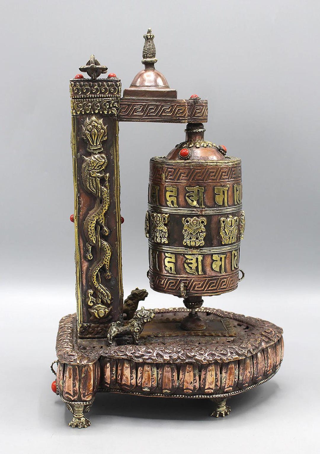 Om Mani Tibetan Prayer Wheel With Kalachakra Frame, Handcrafted, Rustic ...