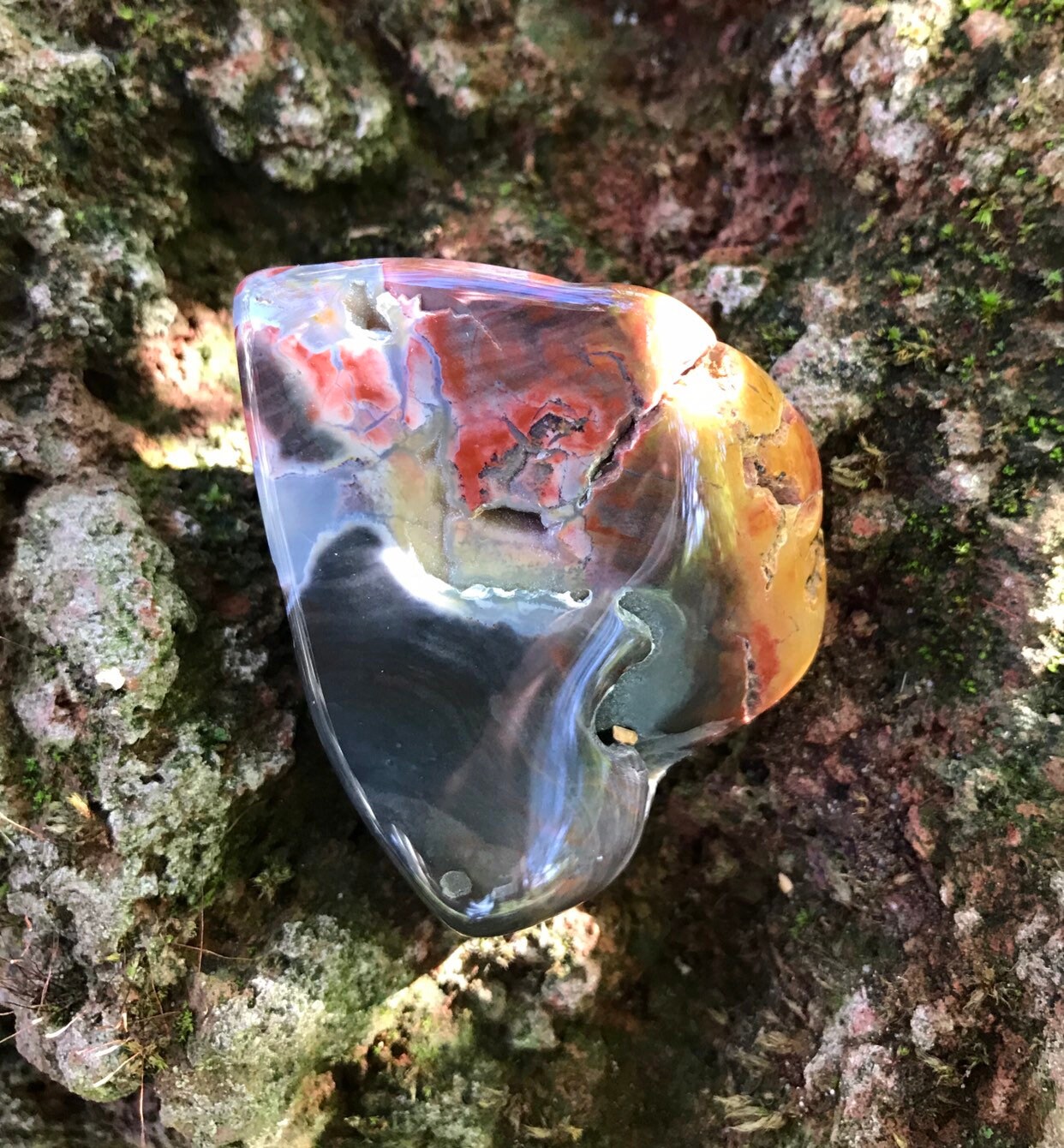 Rainbow Flint, Polished Palm Stone, Druzy Pocket & Veins, Warrior Stone ...