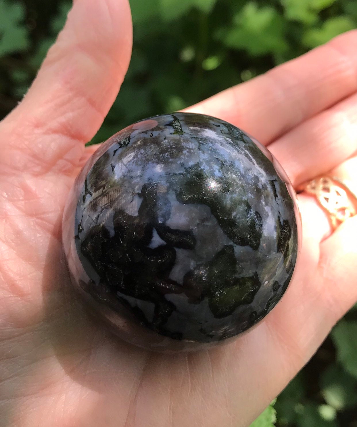 MERLINITE, Dendritic Sphere, 48mm, Polished, Indigo Gabbro Jasper ...