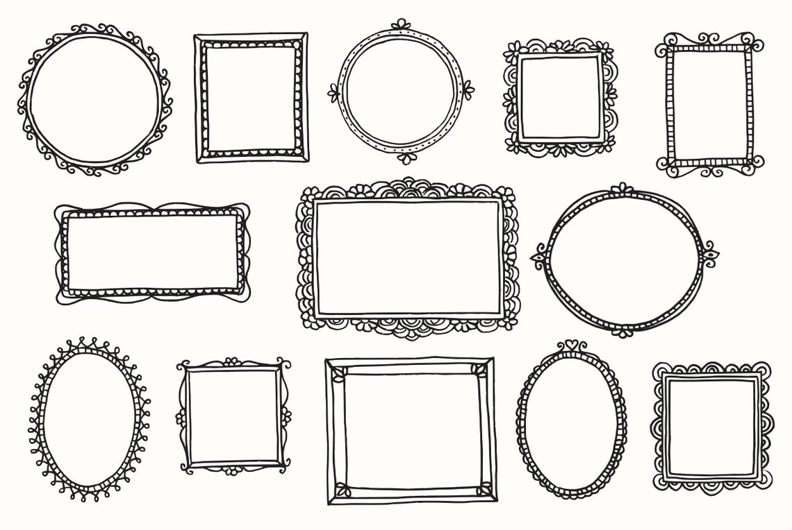 33 Hand Drawn Picture Frames - Instant Download Doodle Drawings ...