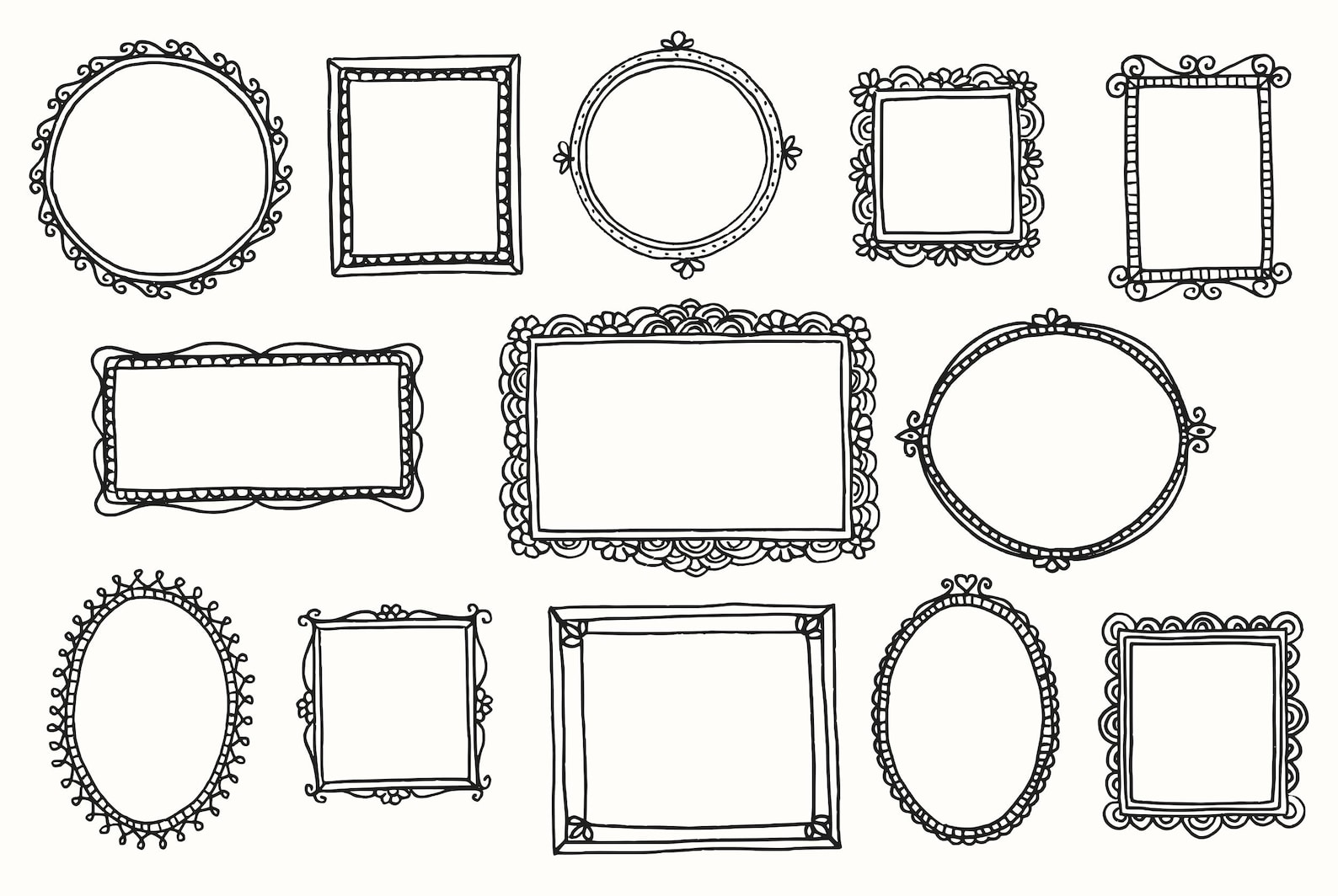 33 Hand Drawn Picture Frames Doodle Drawing Instant Download Frames ...