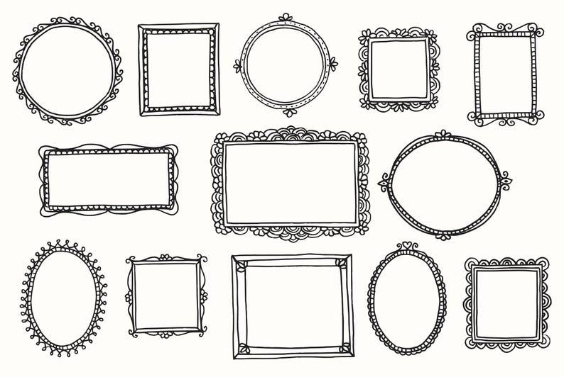 33 Hand Drawn Picture Frames Doodle Drawing Instant Download Frames ...