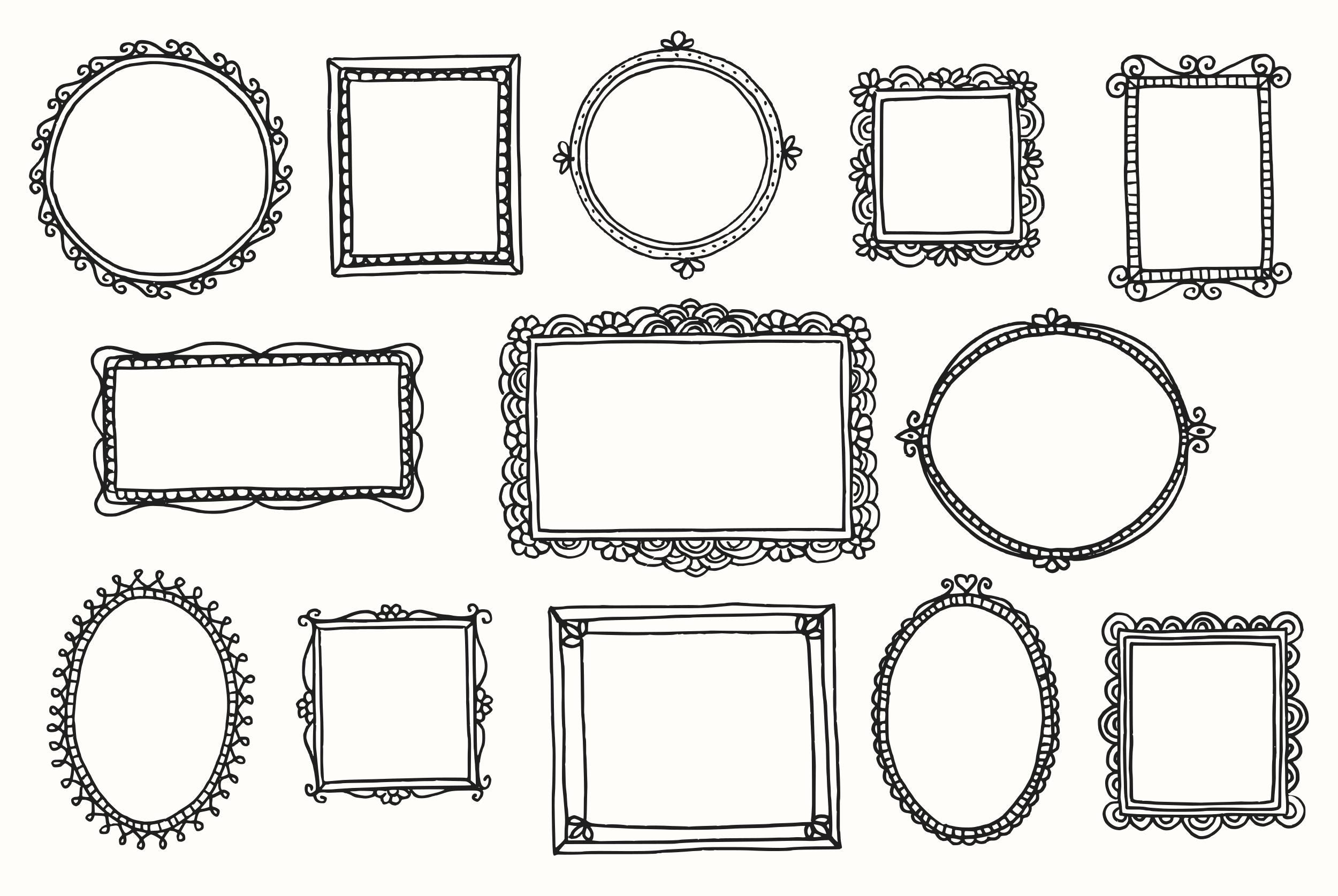 33 Hand Drawn Picture Frames - Instant Download Doodle Drawings ...