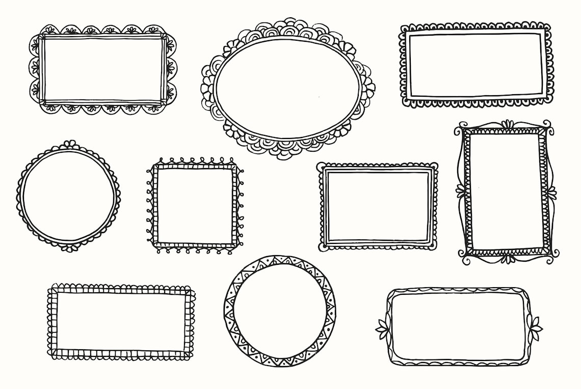 33 Hand Drawn Picture Frames - Instant Download Doodle Drawings ...