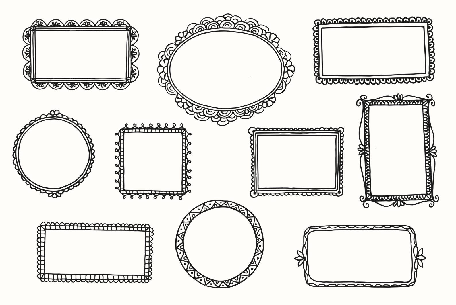 33 Hand Drawn Picture Frames Doodle Drawing Instant Download Frames ...