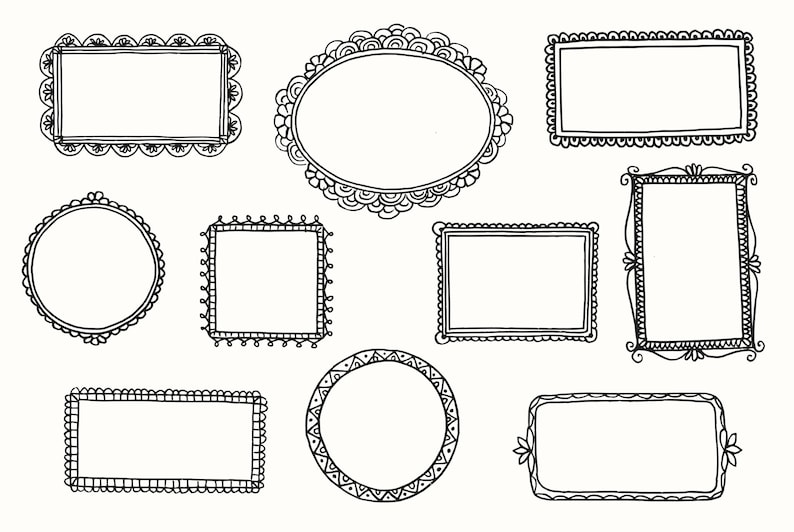 33 Hand Drawn Picture Frames Doodle Drawing Instant Download Frames ...