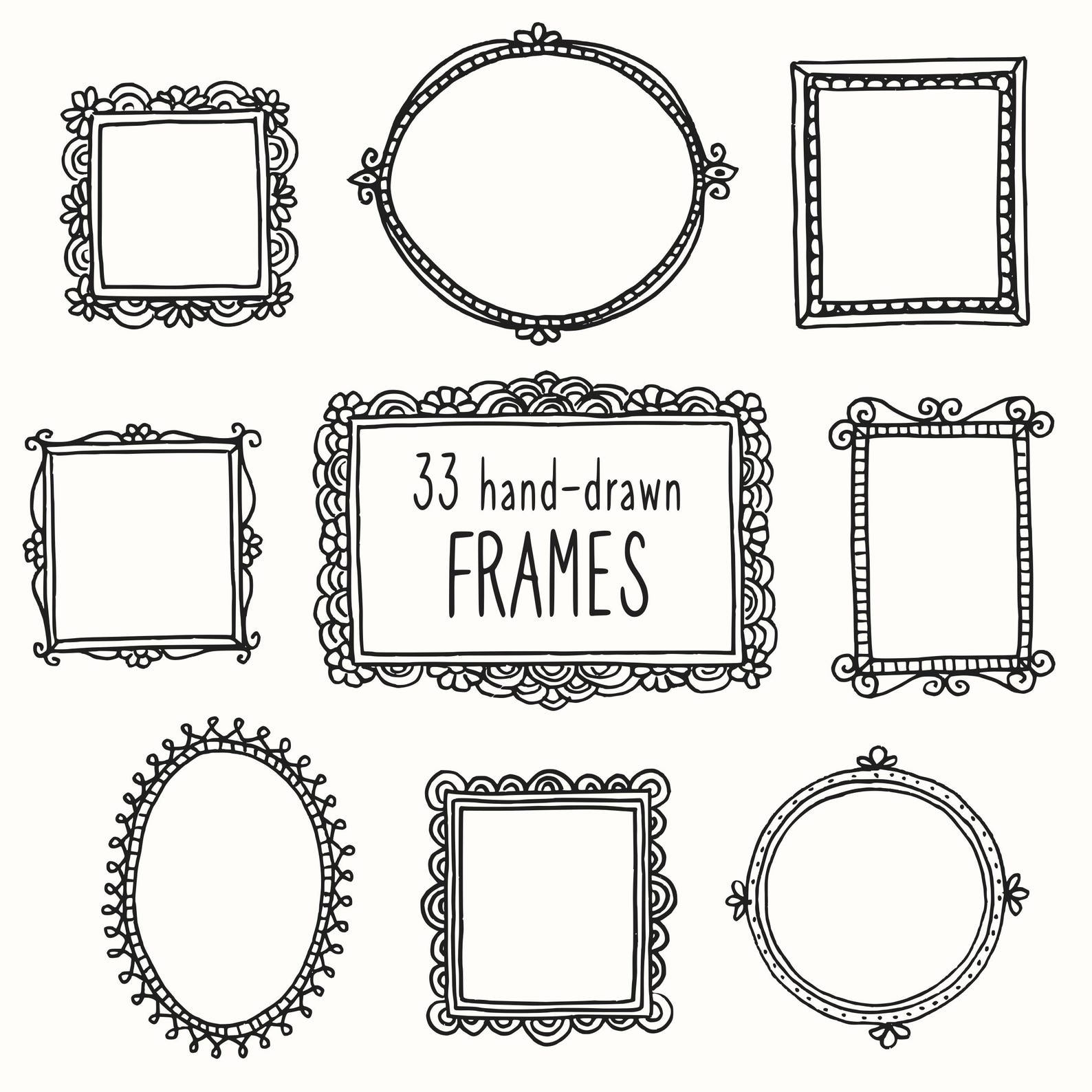 33 Hand Drawn Picture Frames - Instant Download Doodle Drawings ...