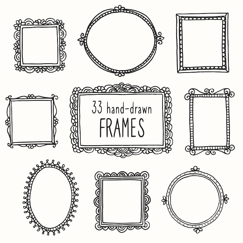 33 Hand Drawn Picture Frames - Instant Download Doodle Drawings ...