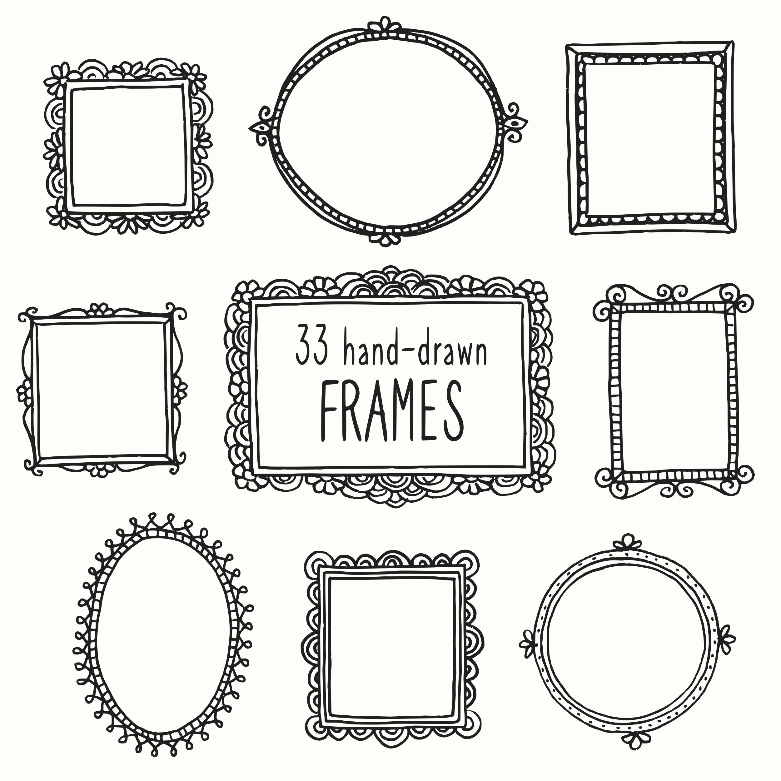 33 Hand Drawn Picture Frames - Instant Download Doodle Drawings ...