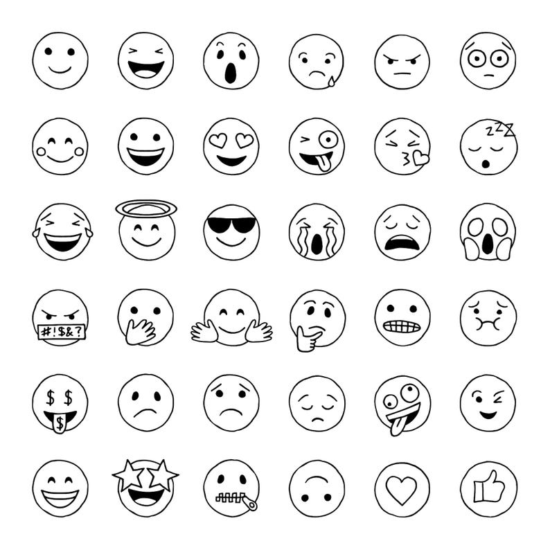 Smiley Face Clipart, Hand Drawn Smileys, Emoji, Hand-sketched Doodle ...