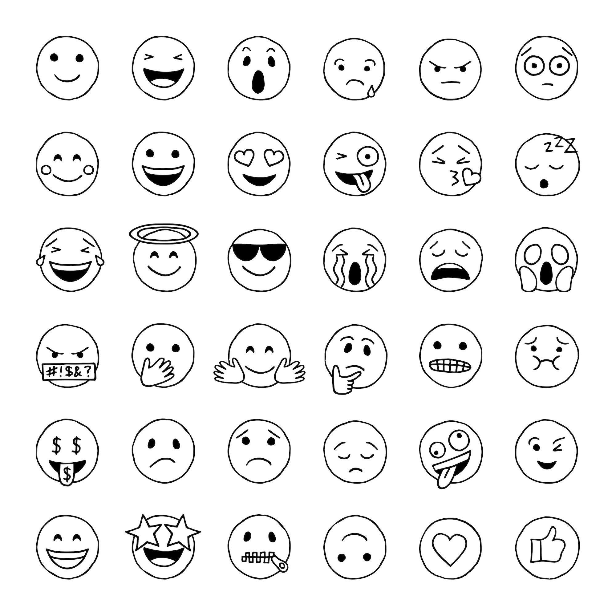 Smiley Face Clipart, Hand Drawn Smileys, Emoji, Hand-sketched Doodle ...
