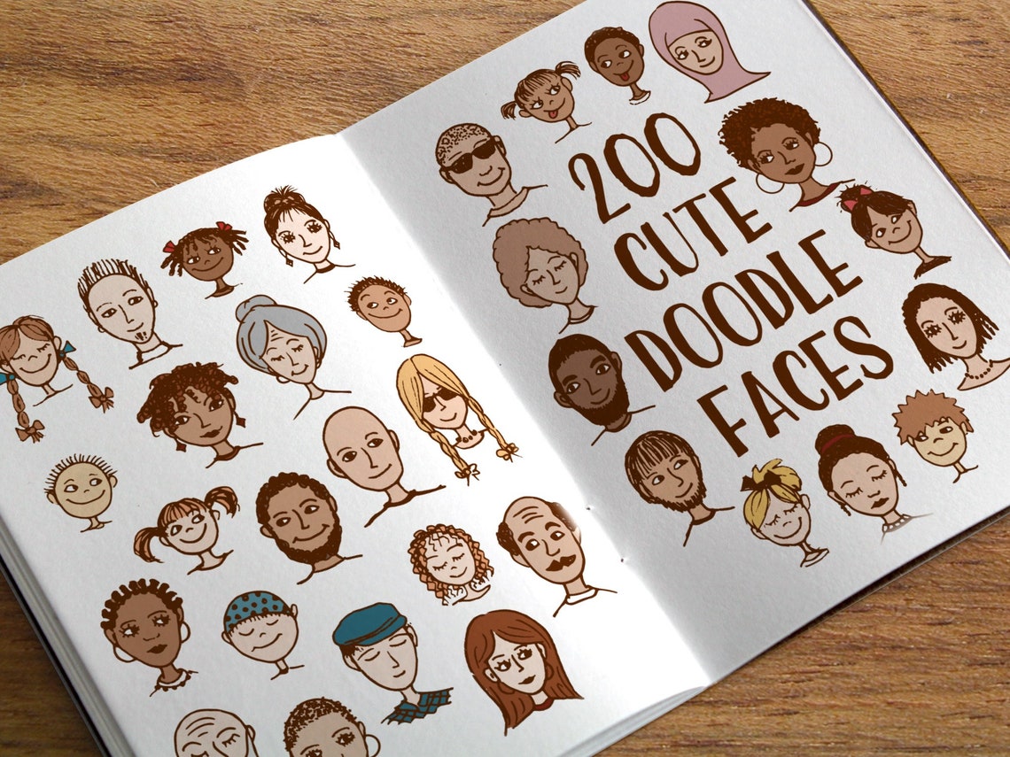 Vector Clipart 200 Cute Doodle Faces Hand Drawn Doodles | Etsy