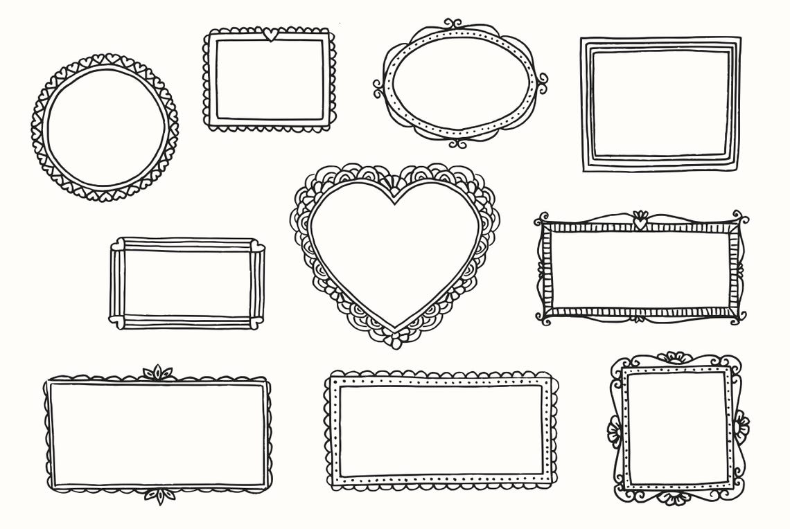 33 Hand Drawn Picture Frames Doodle Drawing Instant Download Frames ...