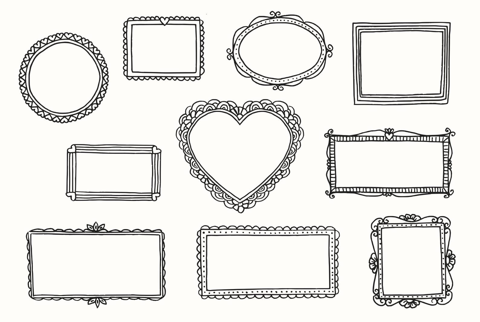 33 Hand Drawn Picture Frames - Instant Download Doodle Drawings ...