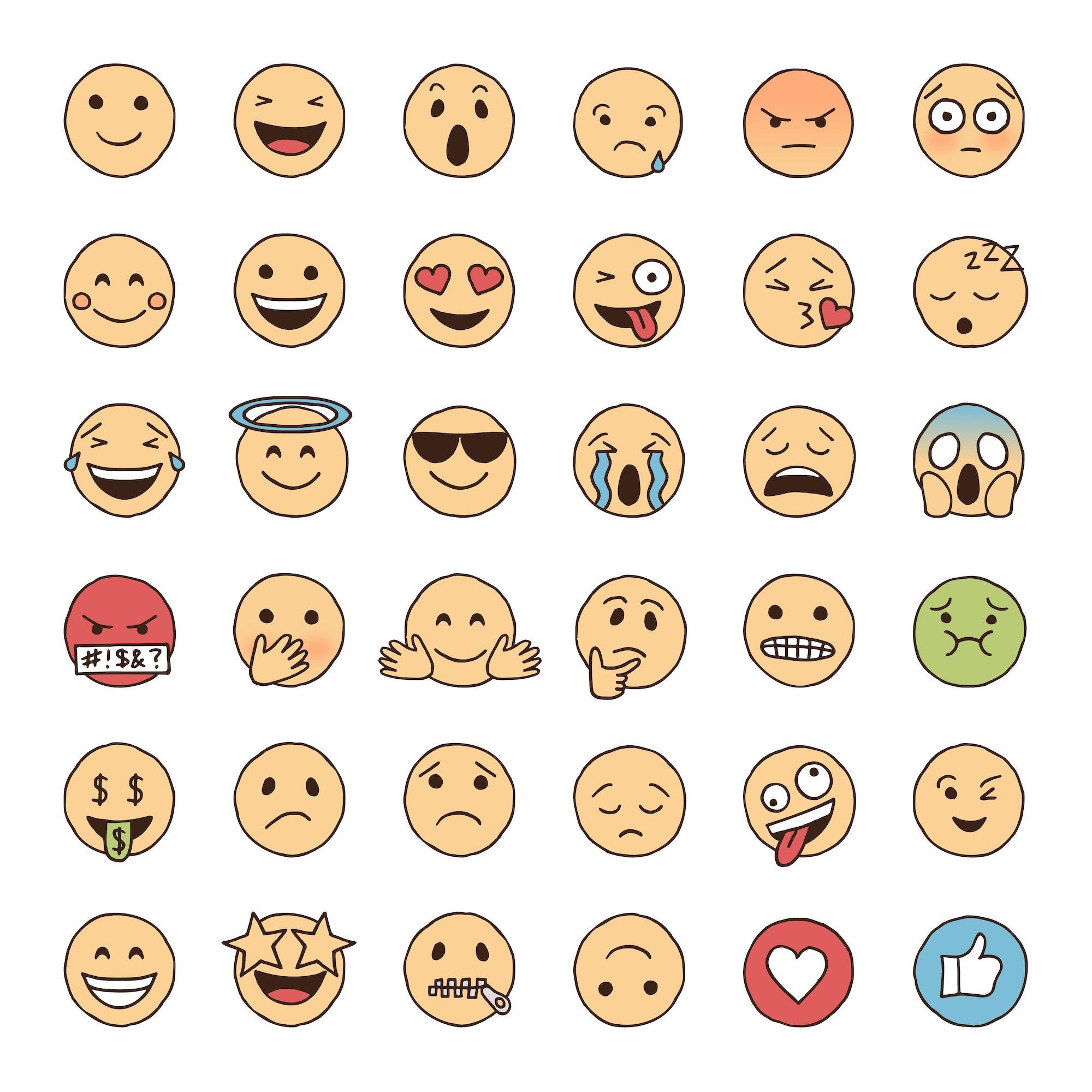 Smiley Face Clipart, Hand Drawn Smileys, Emoji, Hand-sketched Doodle ...