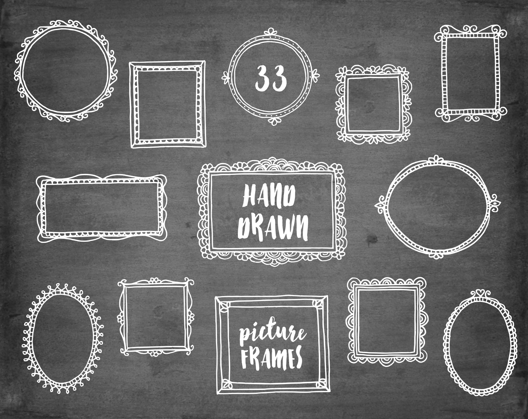 33 Hand Drawn Picture Frames Instant Download Doodle Drawings / Clipart ...