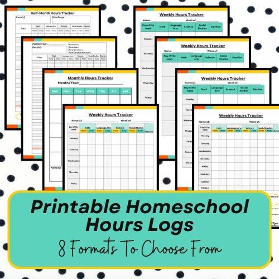 8 Printable Homeschool Hours Logs - Bundle - Etsy