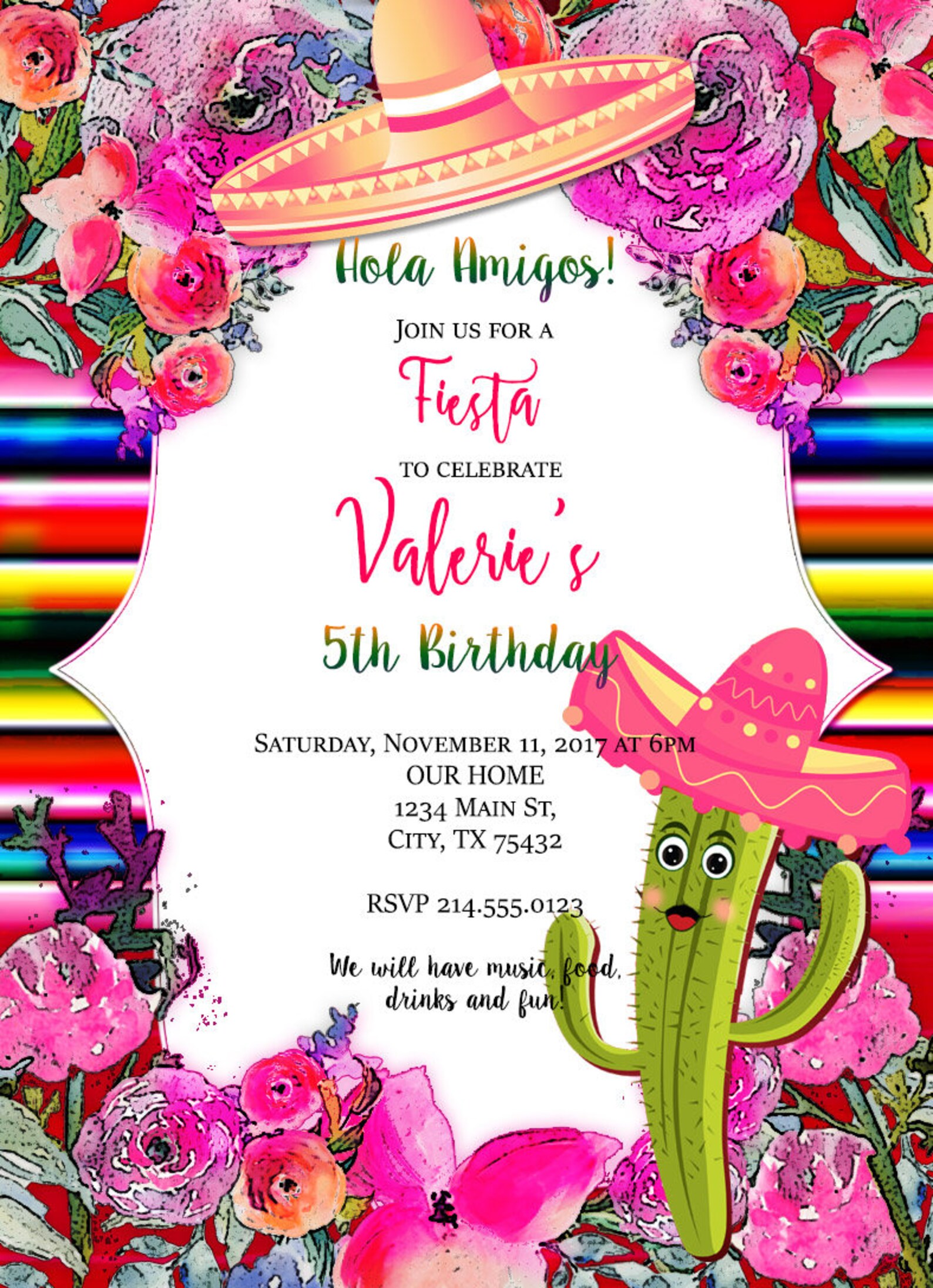 Mexican Sarape Birthday Invite, Sarape Fiesta Birthday Invitation ...
