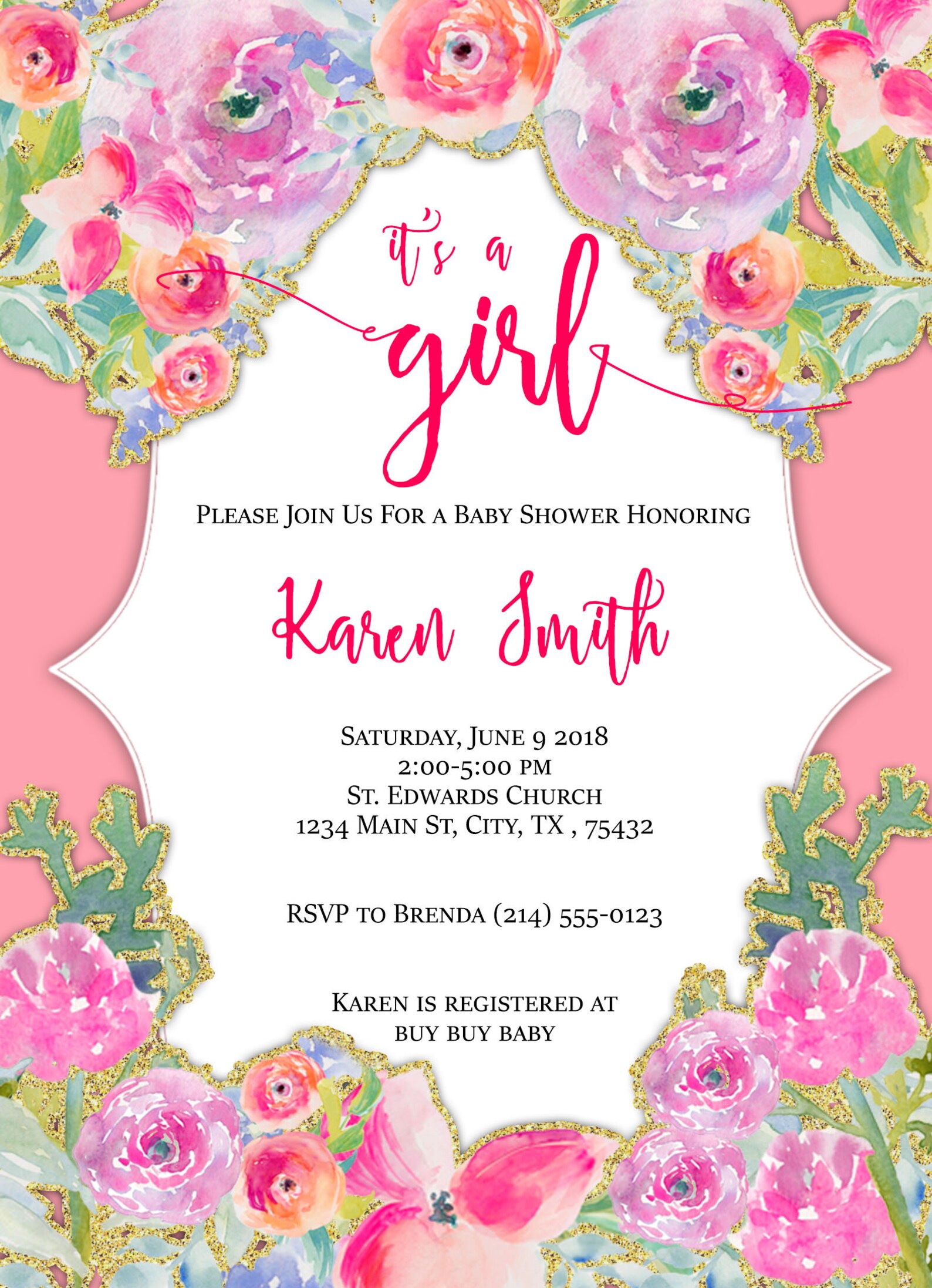 Floral Border Baby Shower Invitations Girl Baby Shower - Etsy
