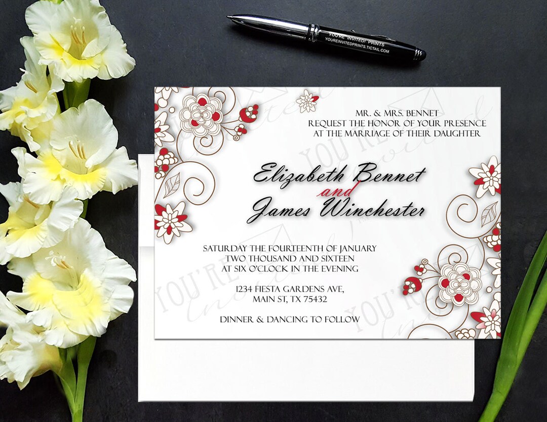 Simple Red Elegant Wedding Invitation, Romantic Wedding Invite ...