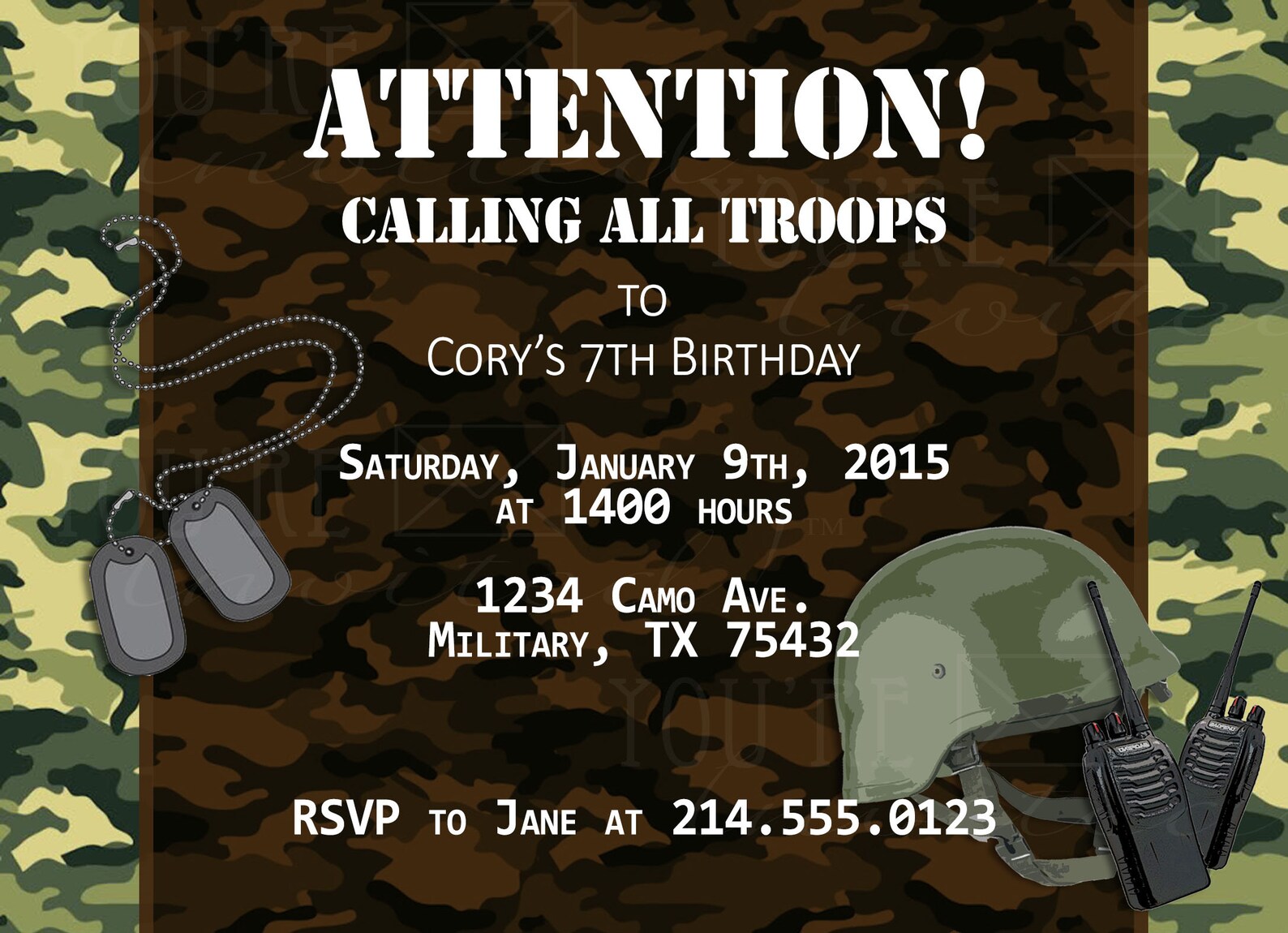 Camo Invitation Military Themed Invite Camouflage Birthday - Etsy
