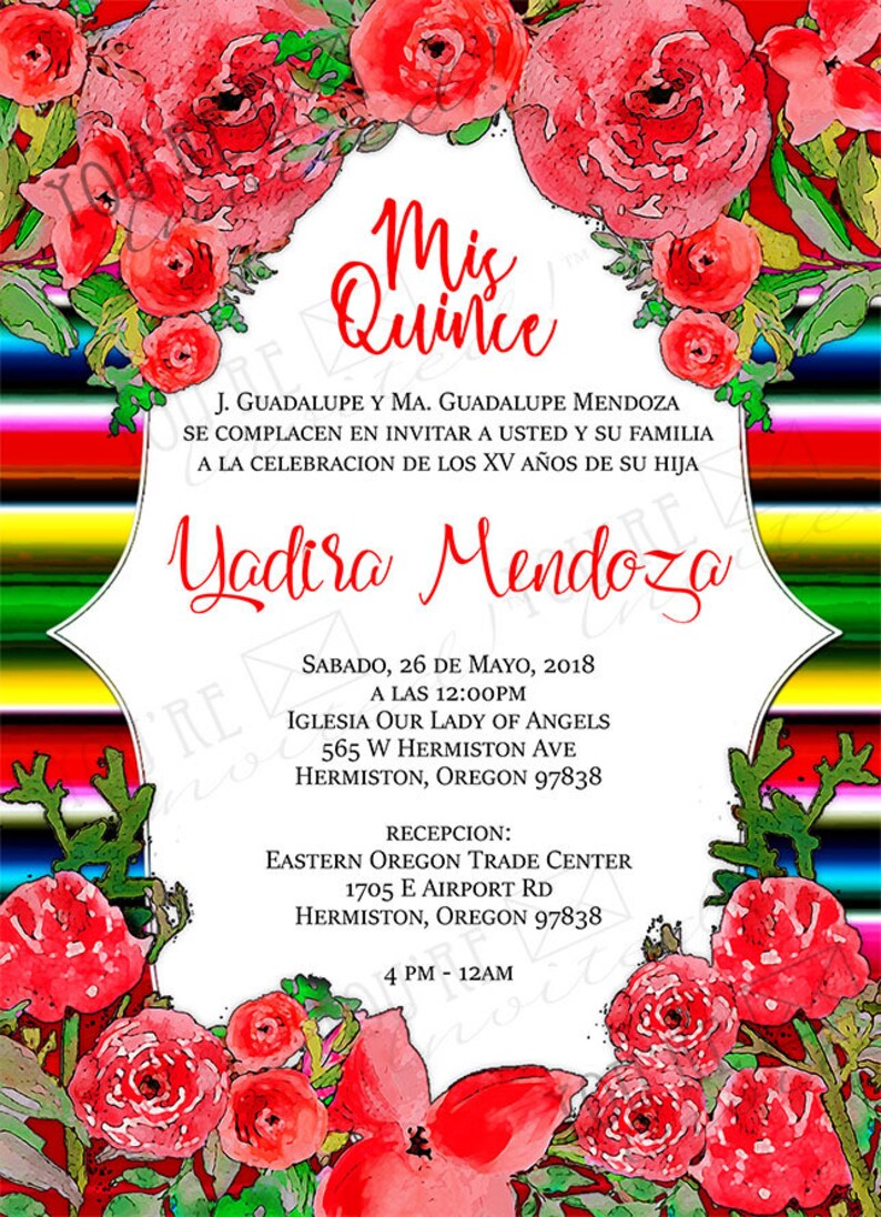 Red Mexican Sarape Quinceanera Invite, Mexican Party Theme Quinceañera ...