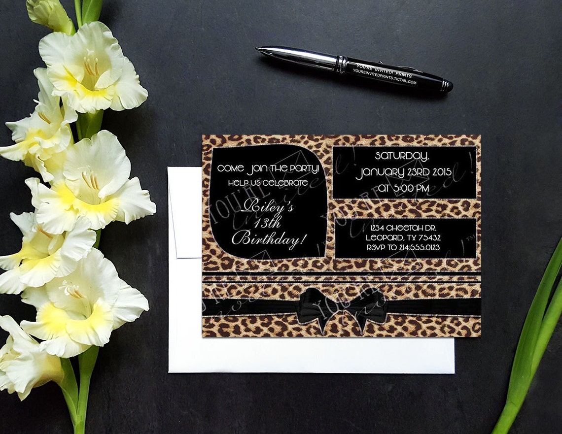 Cheetah Print Invitations Invitations With Bow Black and | Etsy