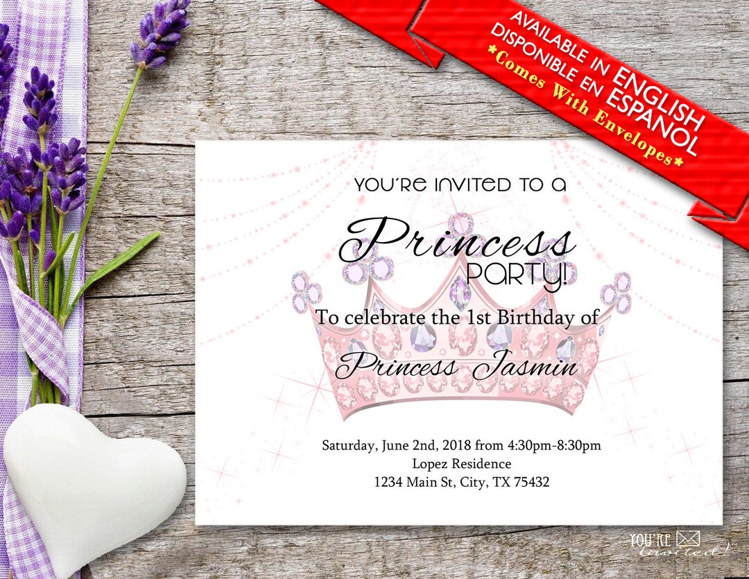 Princess Crown Birthday Invitation, Little Princess Birthday Invite ...