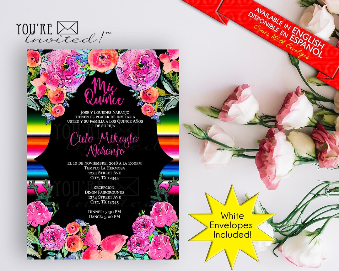 Mexican Sarape Quinceanera Invite, Mexican Party Theme Quinceañera ...