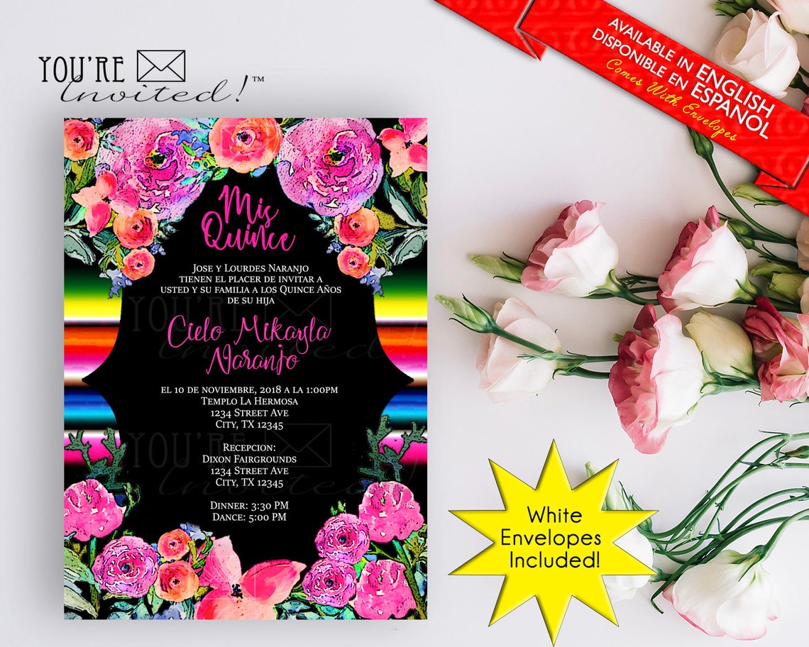 Mexican Sarape Quinceanera Invite, Mexican Party Theme Quinceañera ...