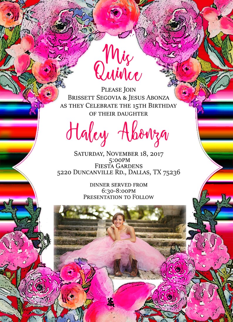 Mexican Sarape Quinceanera Photo Invite, Mexican Party Theme ...