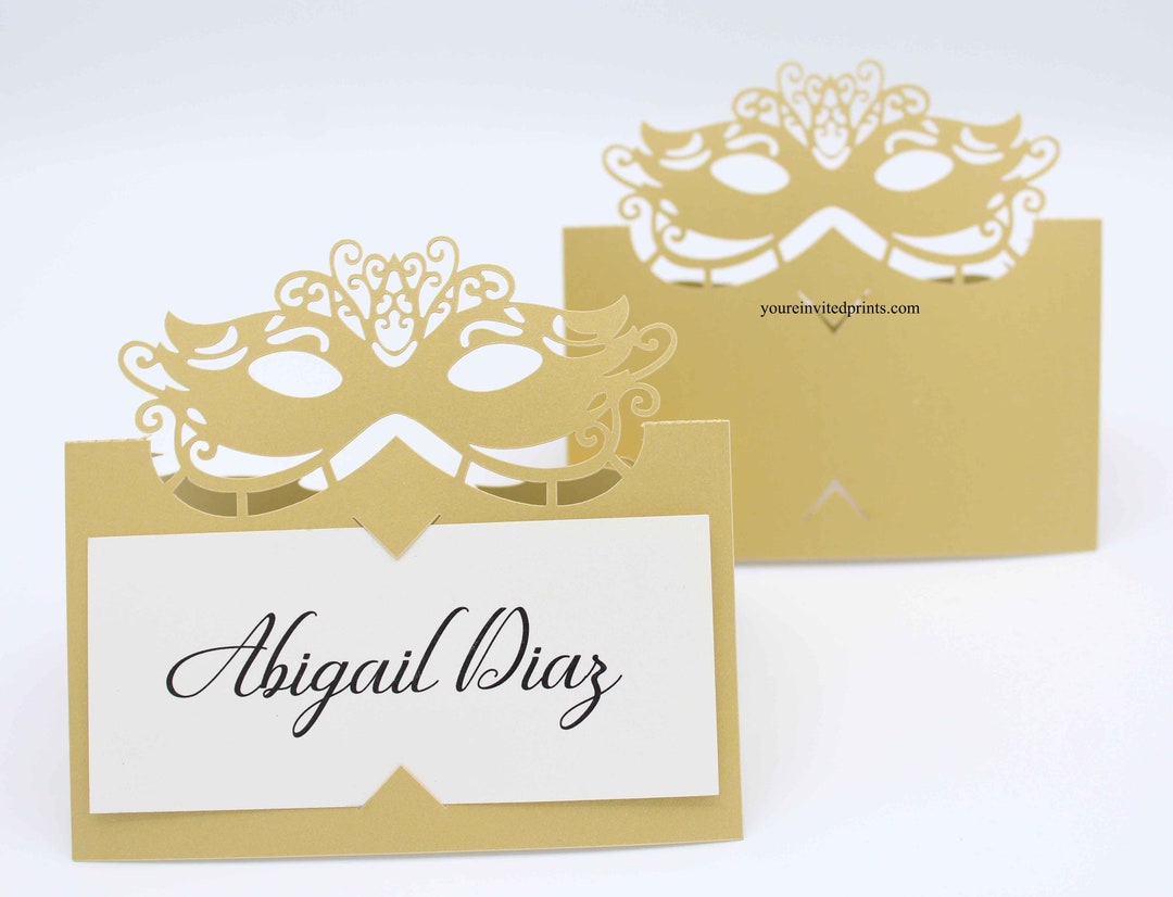 Gold Masquerade Mask Place Card Table Card Holder, Laser Cut Gold ...