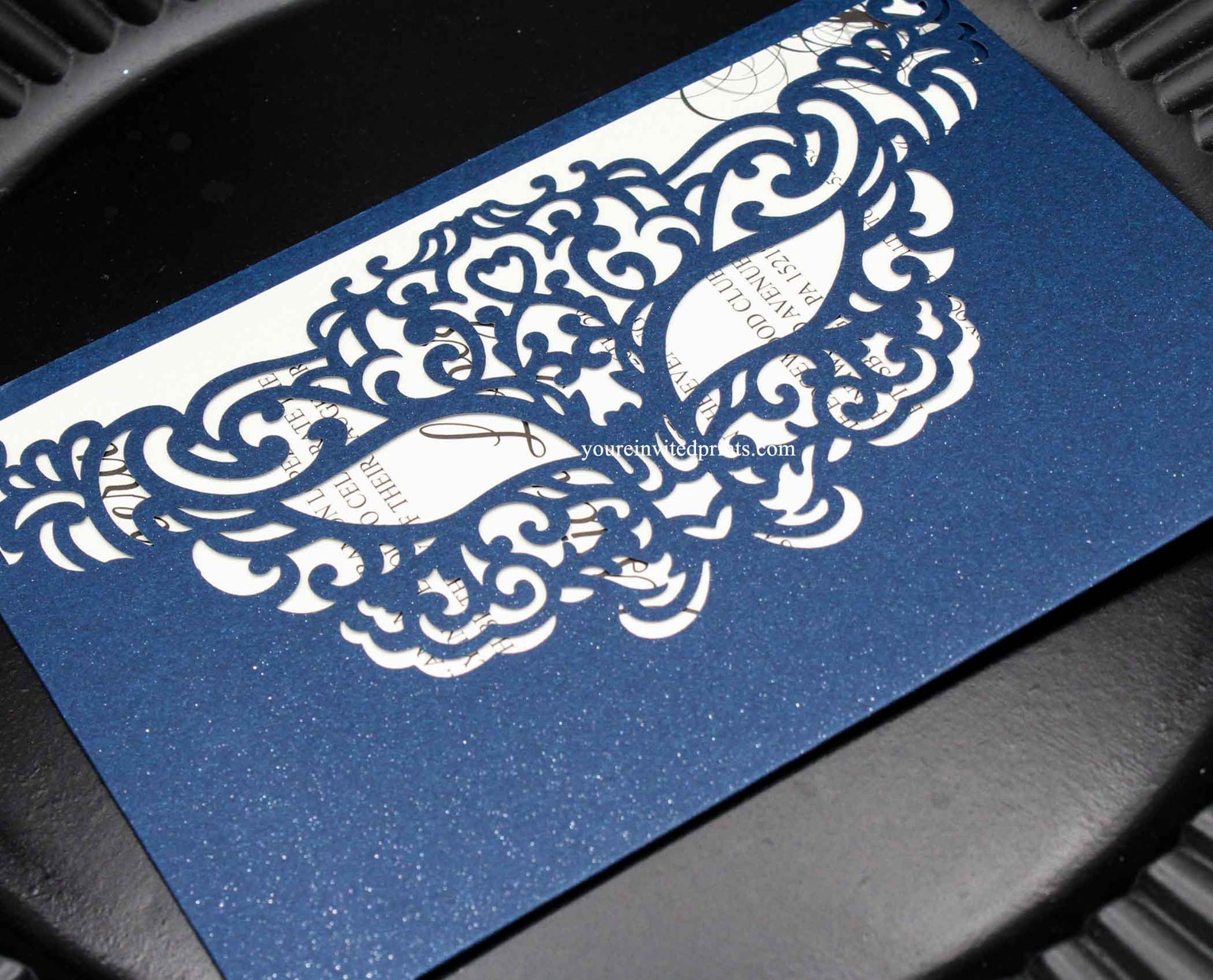Navy Masquerade Mask Laser Cut Invitation Navy With Silver - Etsy