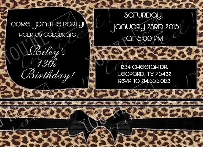 Cheetah Print Invitations Invitations With Bow Black and | Etsy