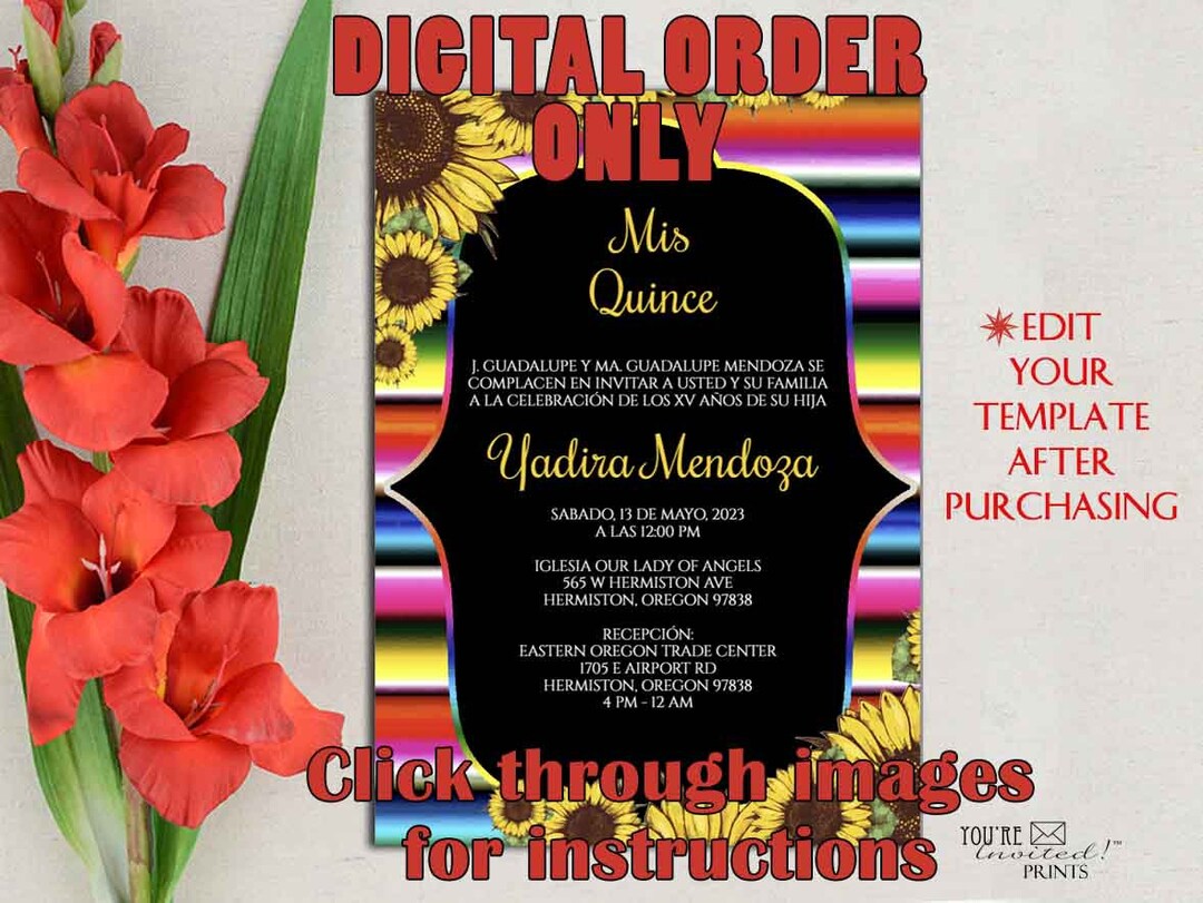 Digital Invitation Template - 5x7 Editable Invitation - Mexican Sarape ...