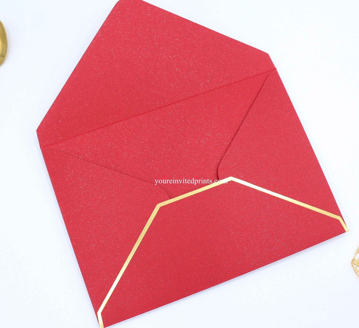 Red Shimmer Envelopes With Gold Foil Border Elegant Envelopes - Etsy