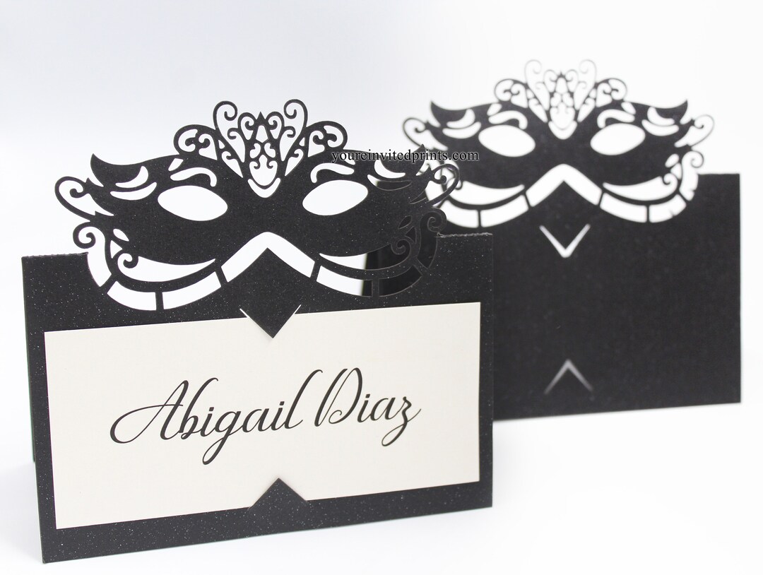 Black Masquerade Mask Place Card Table Card Holder, Laser Cut Black ...