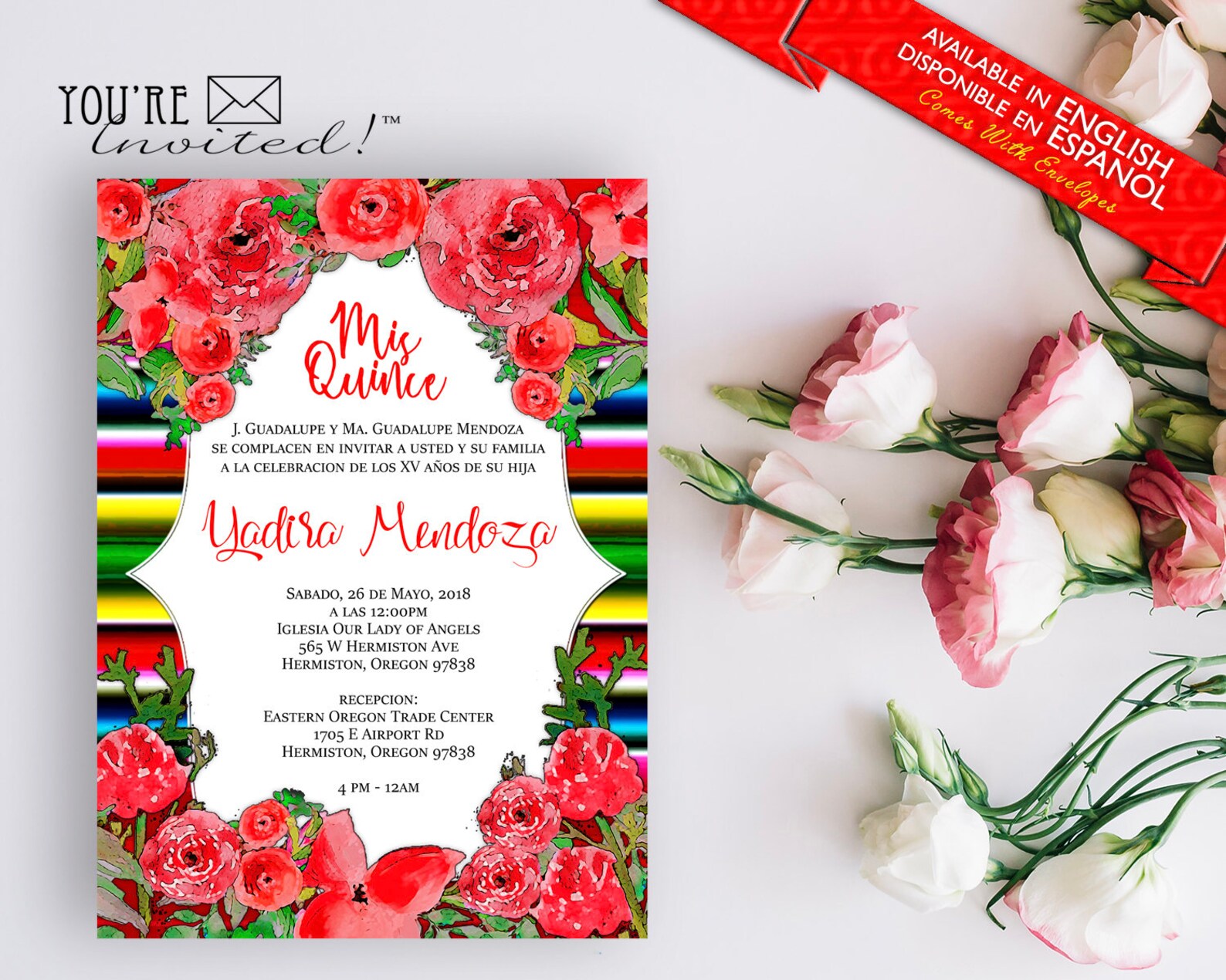 Red Mexican Sarape Quinceanera Invite, Mexican Party Theme Quinceañera ...