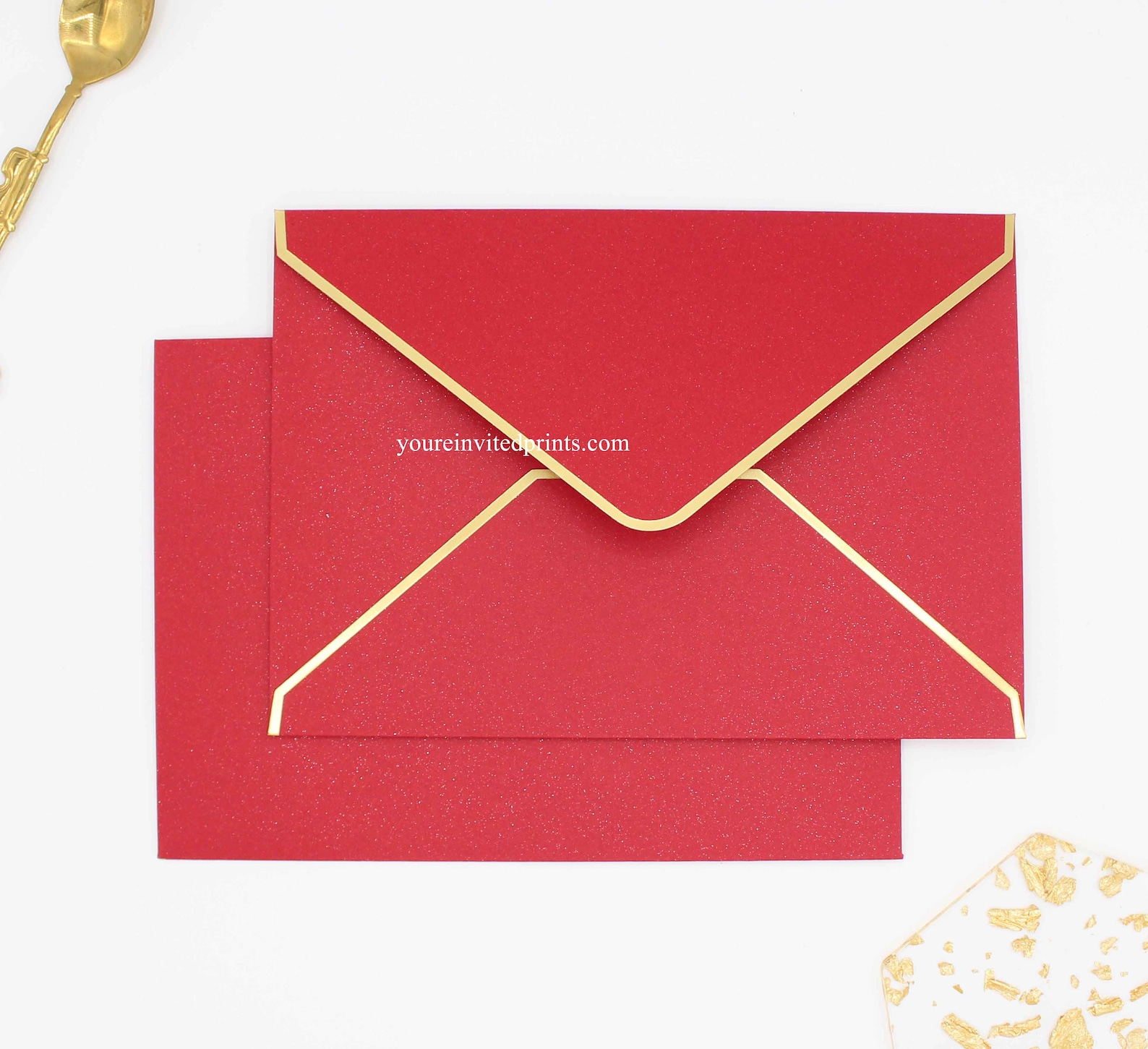 Red Shimmer Envelopes With Gold Foil Border Elegant Envelopes - Etsy