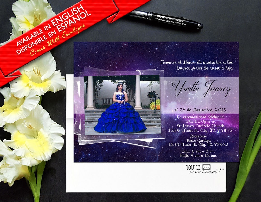 Galaxy and Stars Theme, Galaxy Invite With Photo, Quinceañera ...