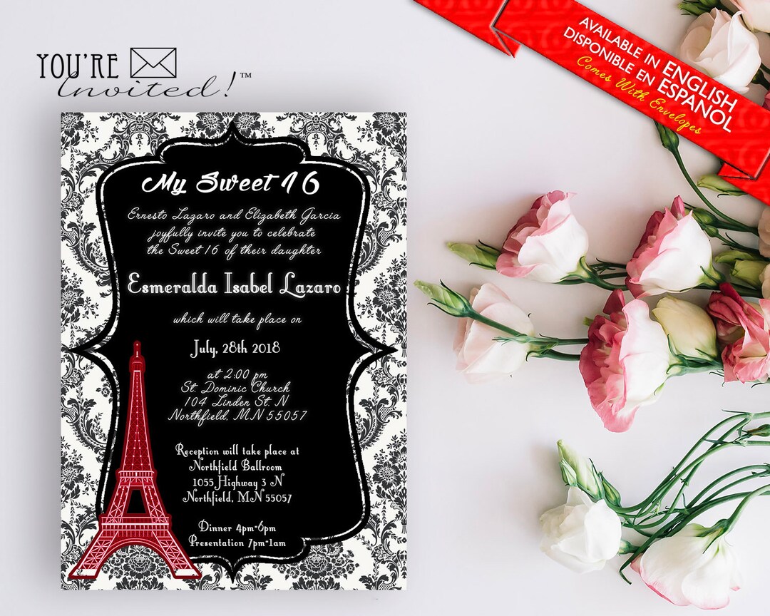 Paris Eiffel Tower Theme Invitation, Elegant Eiffel Tower Invite ...