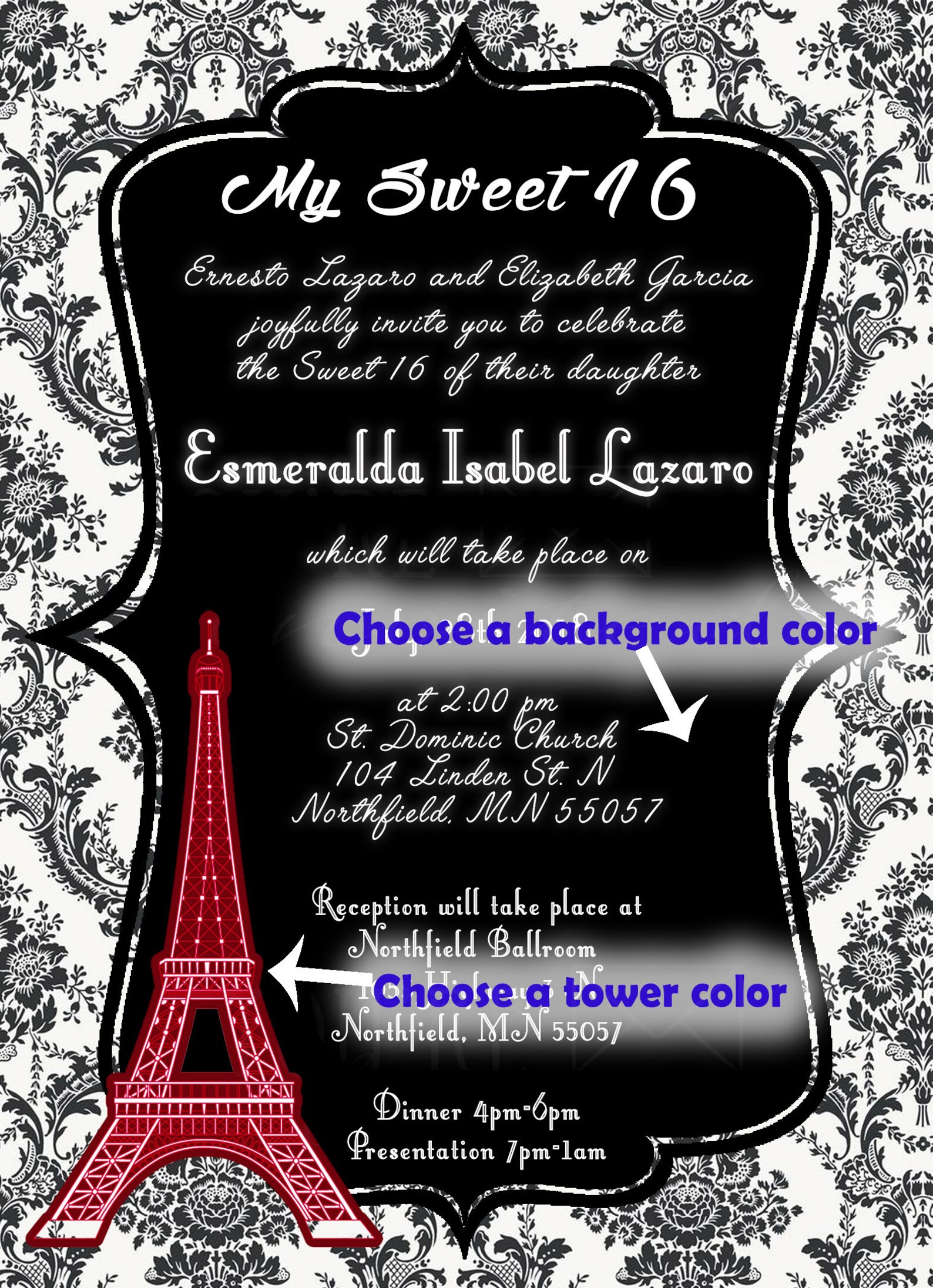 Paris Eiffel Tower Theme Invitation Elegant Eiffel Tower | Etsy