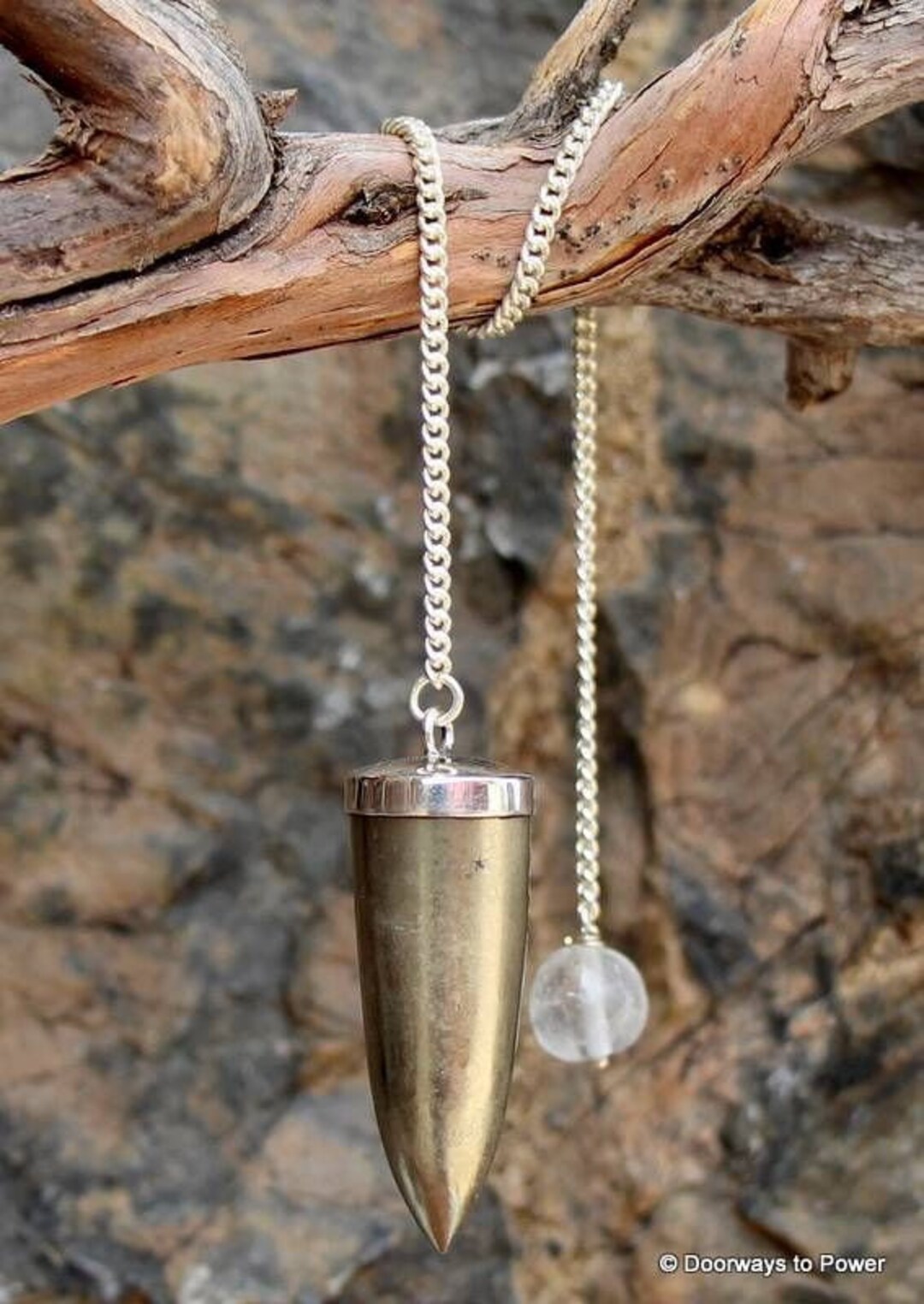 Golden Pyrite Crystal Pendulum Dowsing .925 Sterling Silver ...