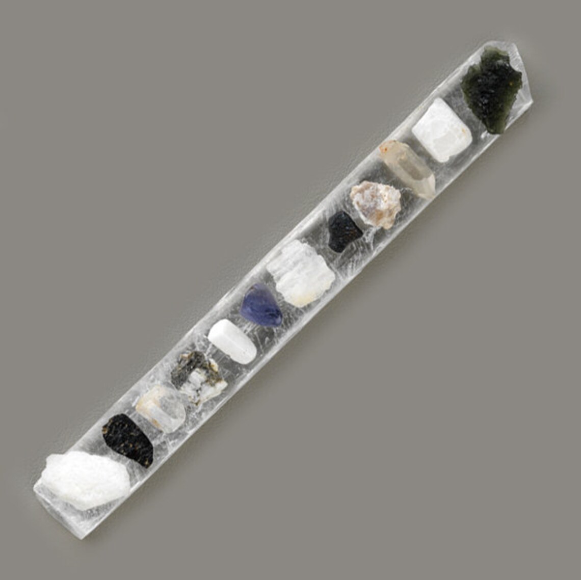 Selenite Synergy 12 Stones Healing Wand Moldavite, Phenacite, Tanzanite ...