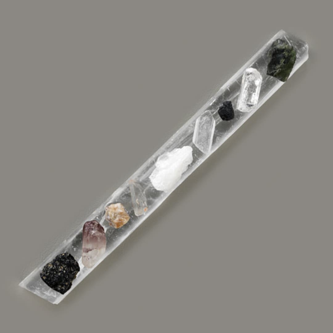 Radha's Wand Selenite Crystal Synergy Healing Wand W/ Tibetan Tektite ...