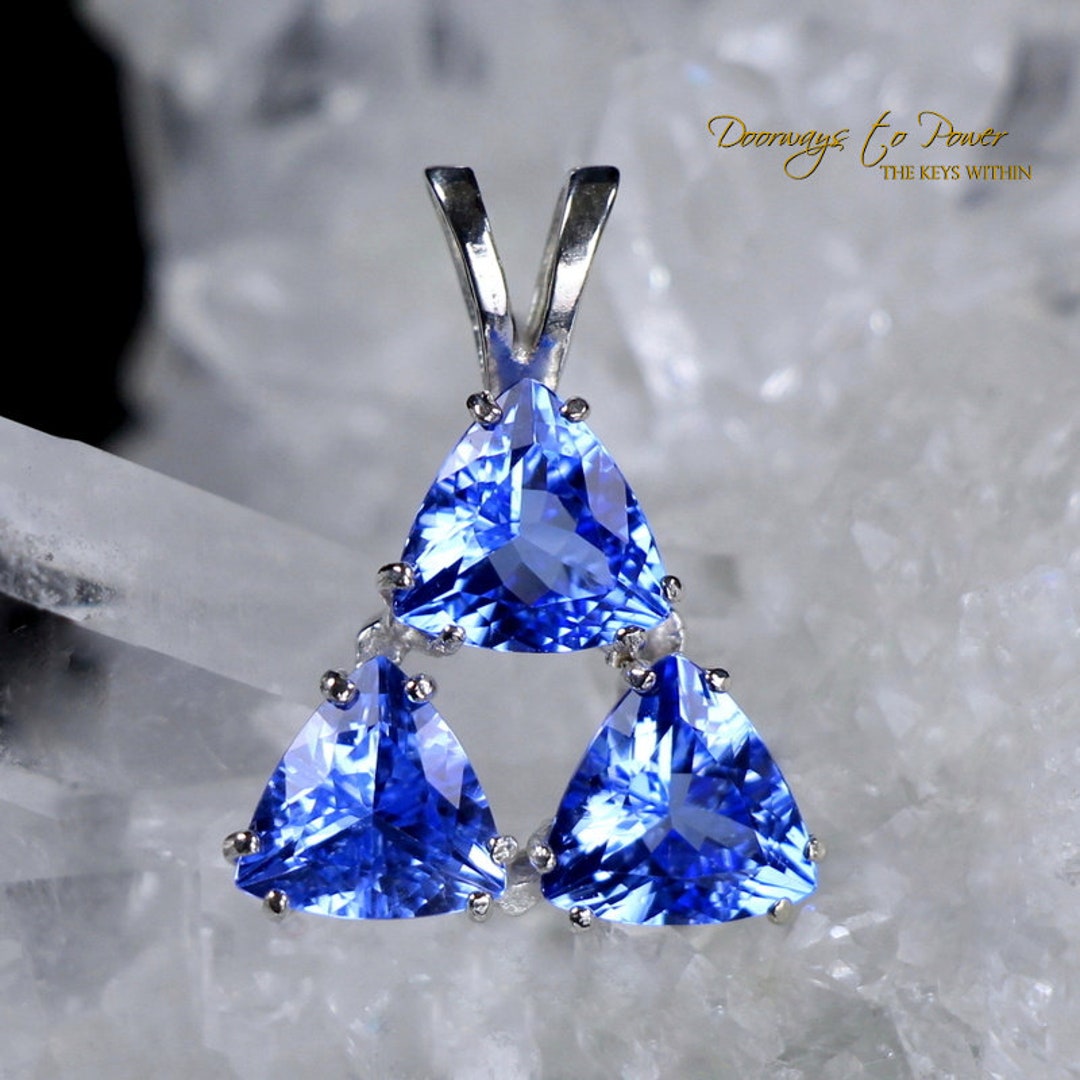 Siberian Blue Quartz Crystal Triangle Pendant Necklace in 925 Sterling ...