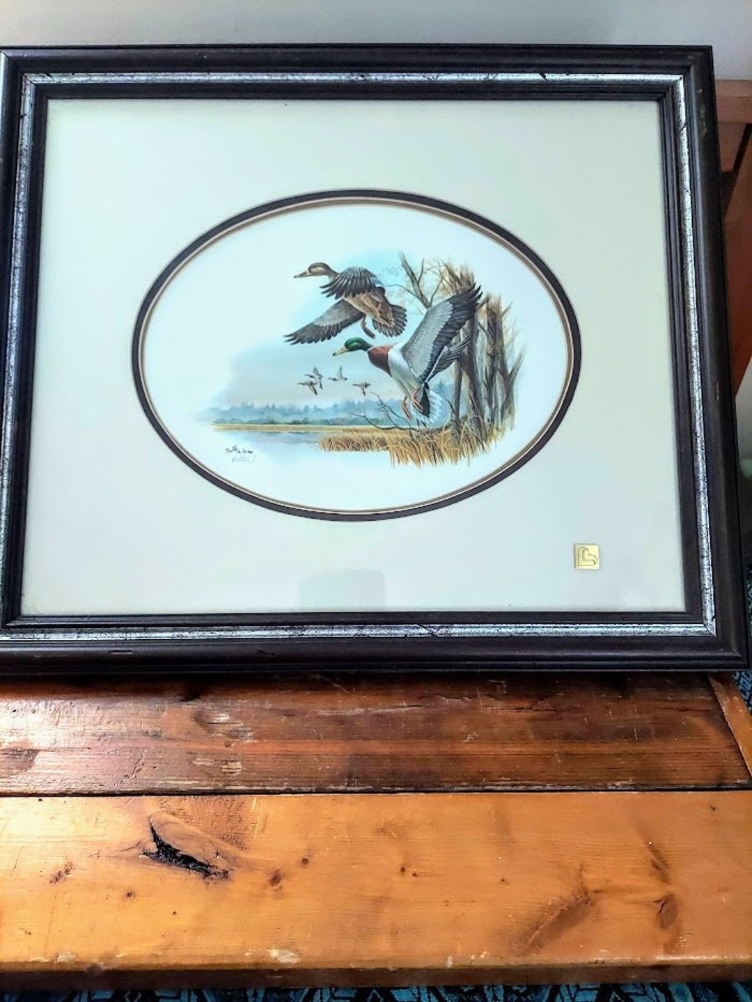 Vintage DON BALKE Matted Framed Print Ducks in Flight Retro Cabin Lodge ...