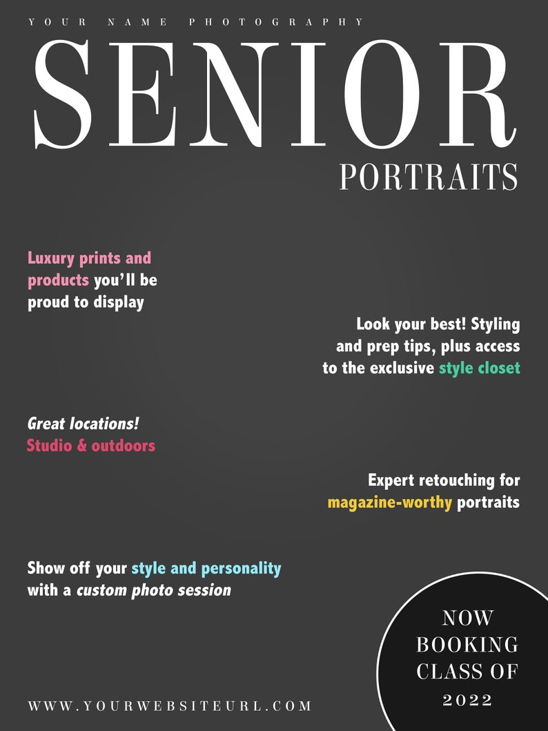 Senior Portrait Magazine Cover Template - Printable Photoshop Template ...